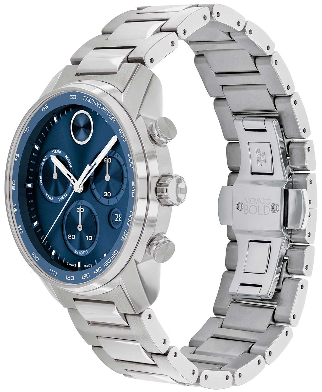 Movado BOLD Verso Watch 44mm with Blue Chronograph Dial - 3600865