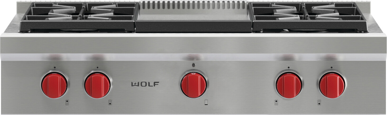 Wolf 36" Stainless Steel Gas Rangetop with 4 Burners | Abt
