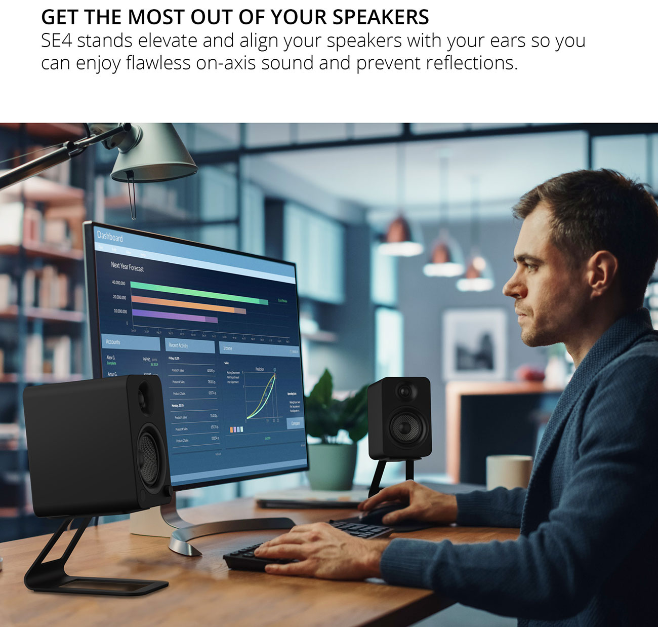 Kanto Black SE4 Elevated Desktop Speaker Stands (Pair) SE4