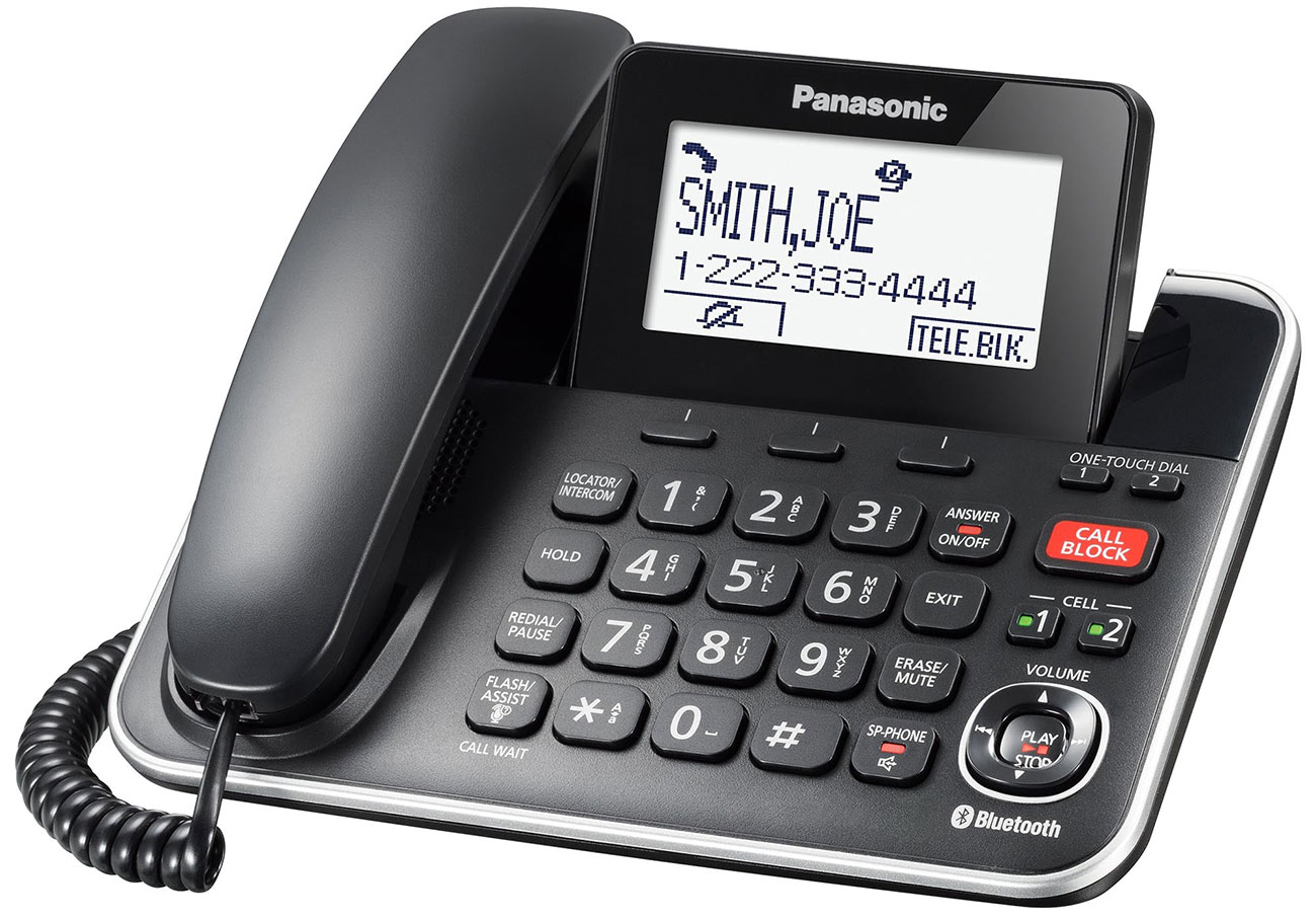 Panasonic Corded Phone with 2 Cordless Handsets Black - KXTGF882B