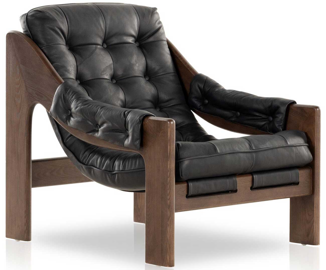 Four Hands Halston Chair in Heirloom Black Leather - 229488-001