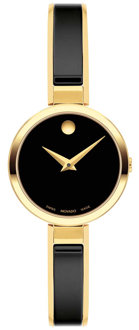 Movado Moda Black Dial Two-Tone Black/Gold Bangle Watch 0607714