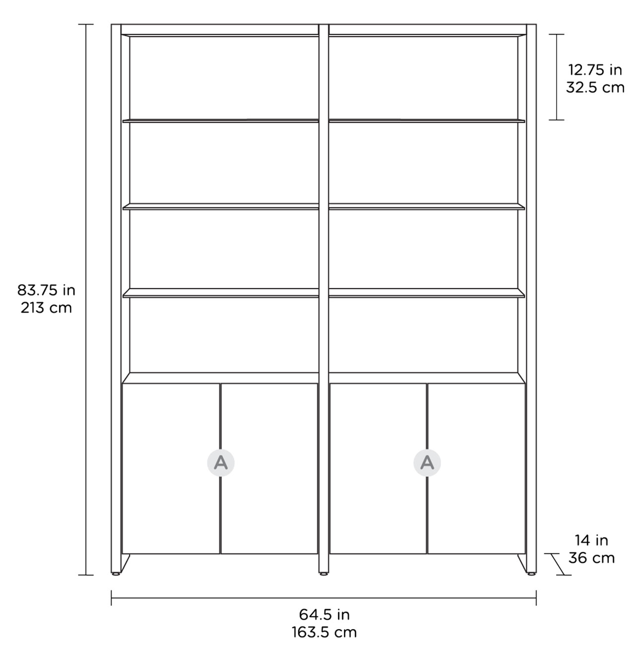 BDI Linea 64" Natural Walnut 2-Shelf System 580022 WL