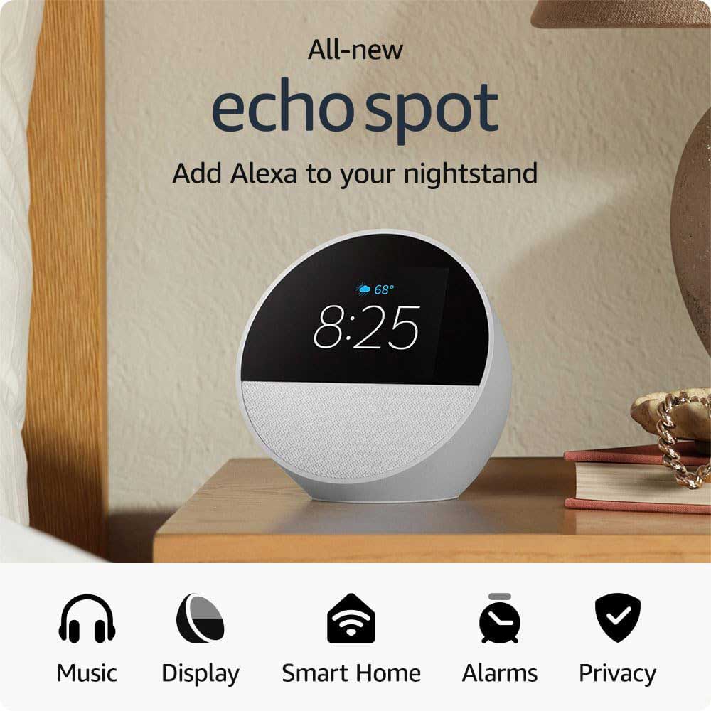 Amazon Echo Spot Smart Alarm Clock White - B0BFCBKXWL | Abt