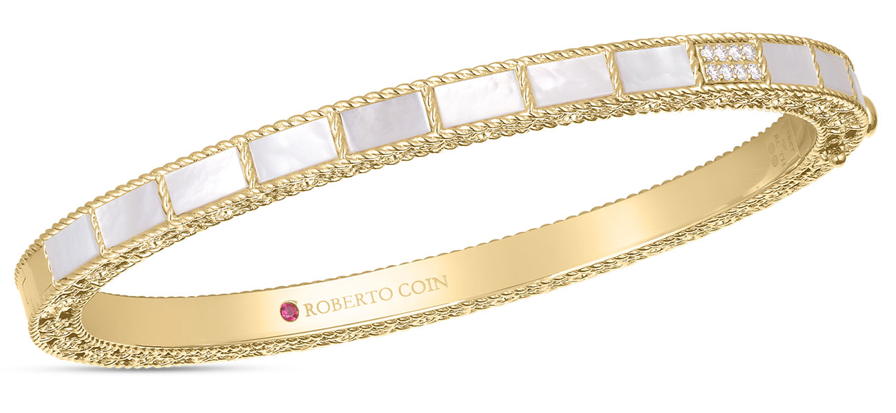 Roberto Coin Mosaic Mother of Pearl Bangle w Diamonds - 8883382AYBAX