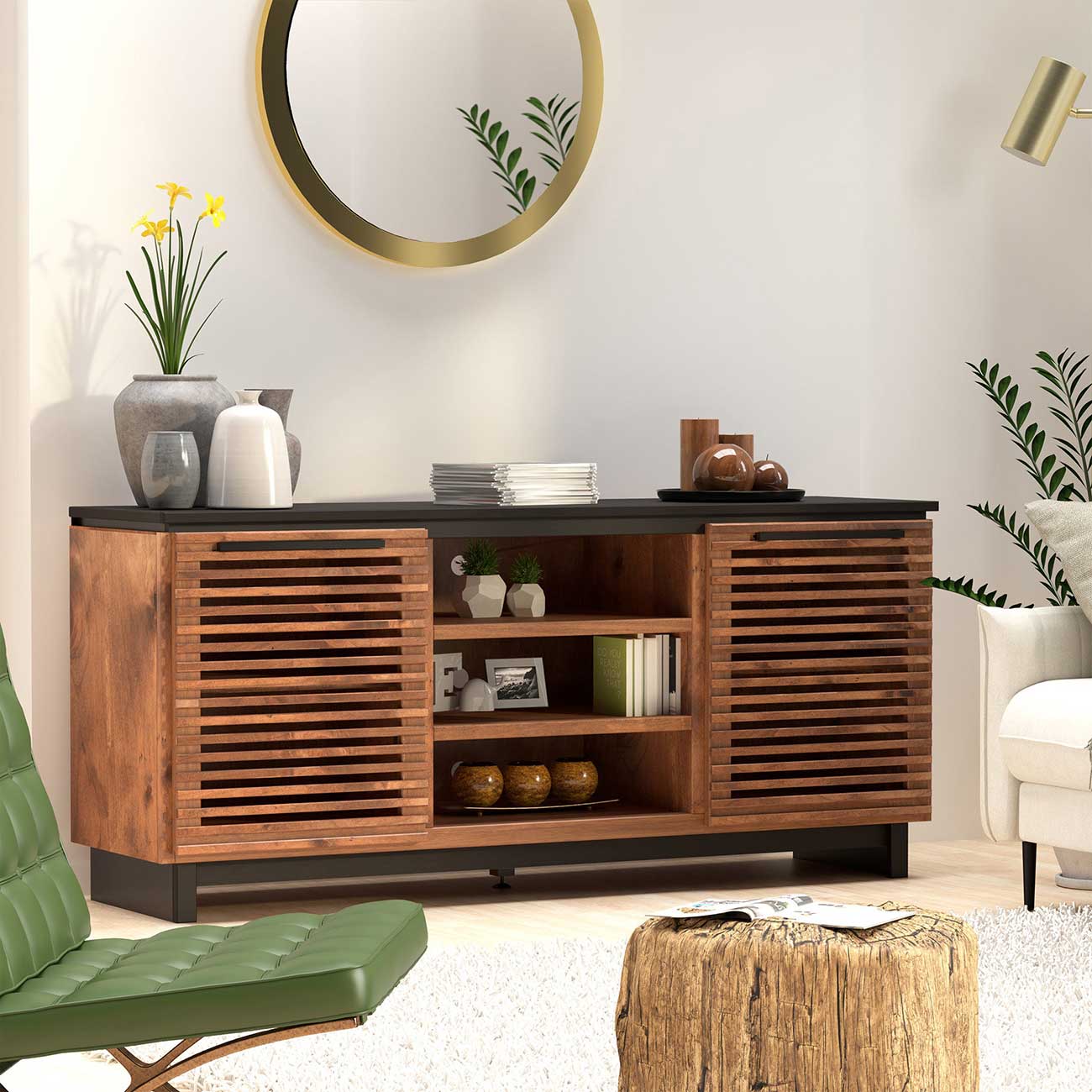 Legends Furniture Graceland TV Stand 63-Inch Black|Bourbon - GC1210-BNB