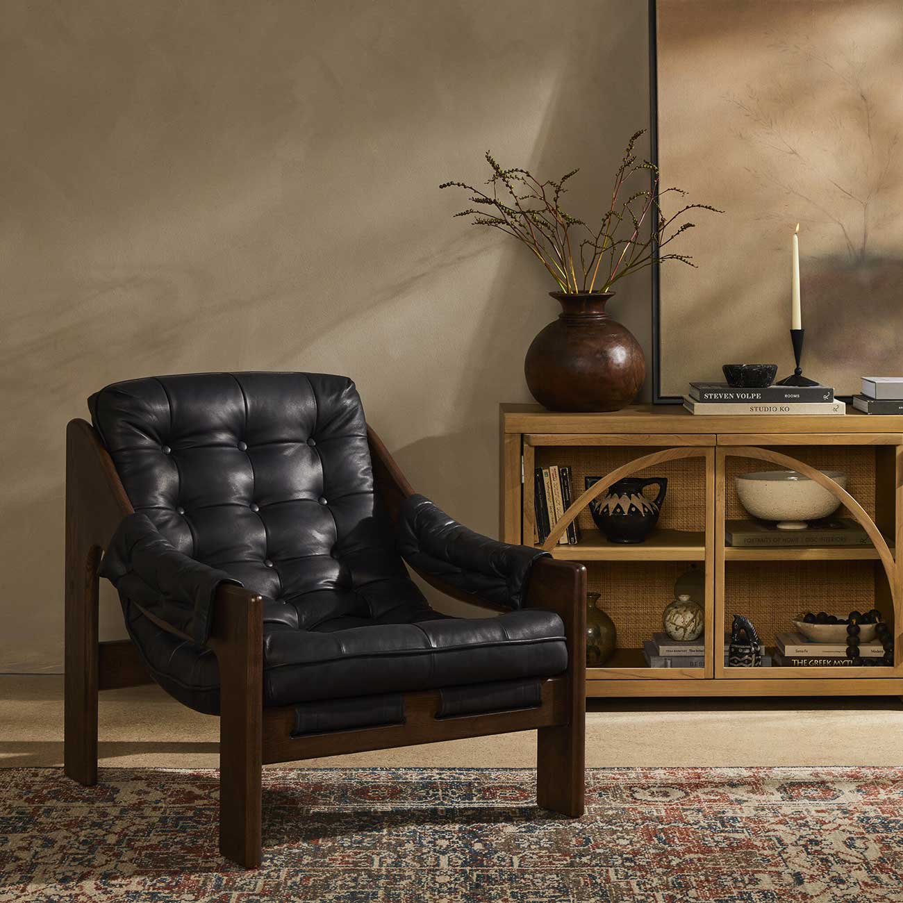 Four Hands Halston Chair in Heirloom Black Leather - 229488-001