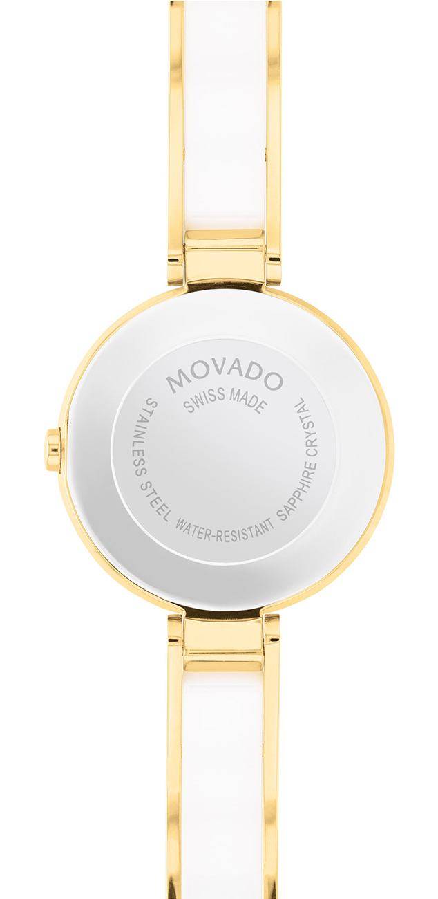 Movado Moda White Dial Yellow Gold PVD Bangle Watch 0607715