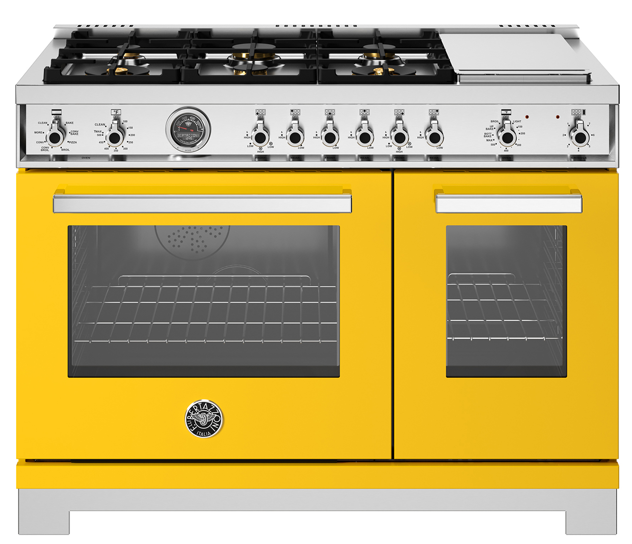 Bertazzoni 48 In. Dual Fuel Range in Yellow - PRO486BTFEPGIT | Abt