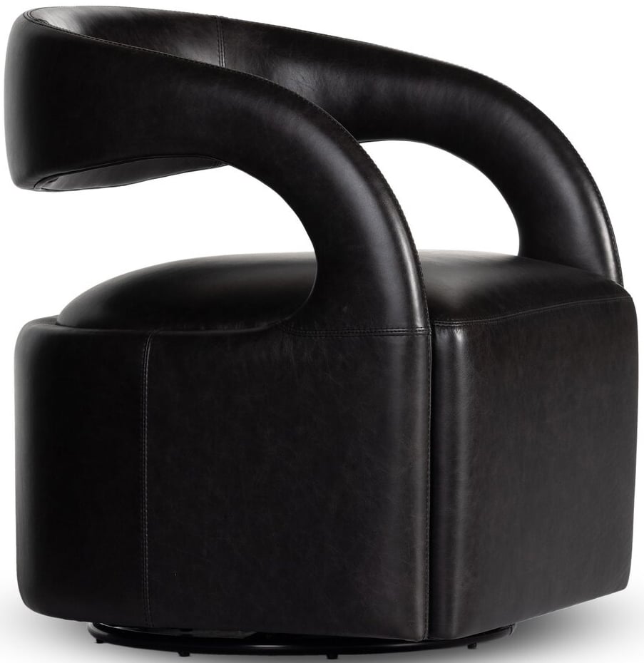 Four Hands Hawkins Swivel Chair in Sonoma Black Leather - 236091-003