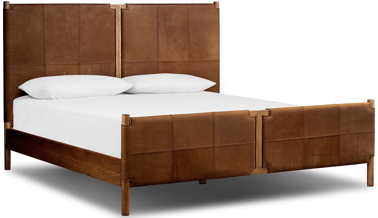Four Hands Salado Bed - King - in Heirloom Sienna Leather - 232834-001