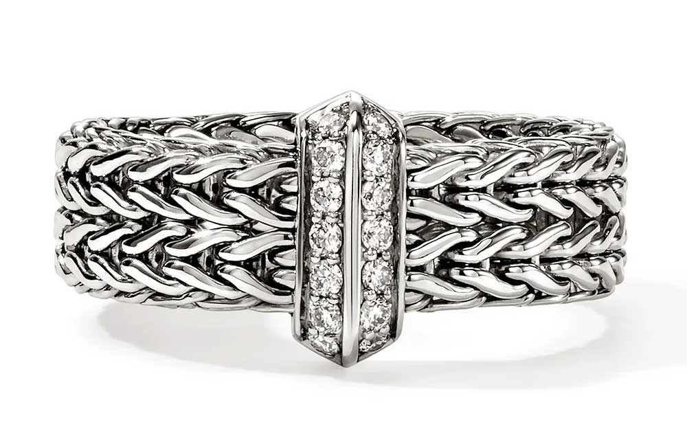 John Hardy Icon Link Bar Ring 6mm in Silver w Diamonds - RBP987362DI7