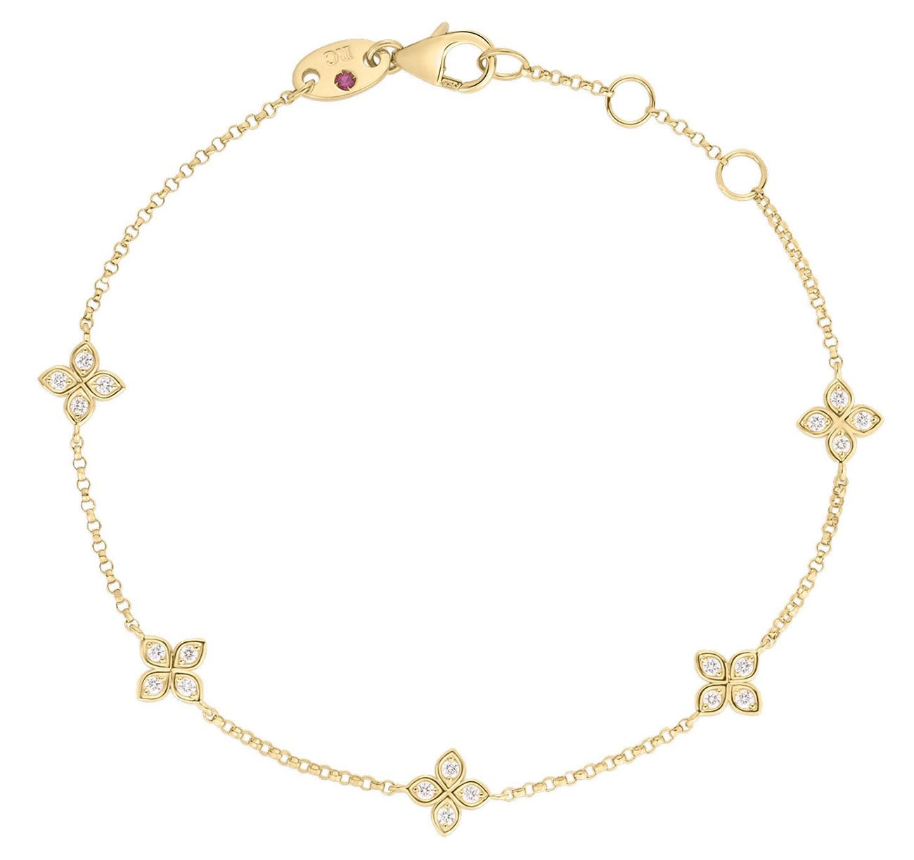 Roberto Coin 5 Station Diamond Flower 18K YG Bracelet - 7773222AYLBX5