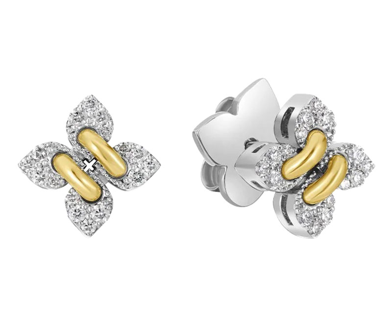 Roberto Coin Petite Pave Diamond Flower Two-Tone Studs - 8883740AVERX