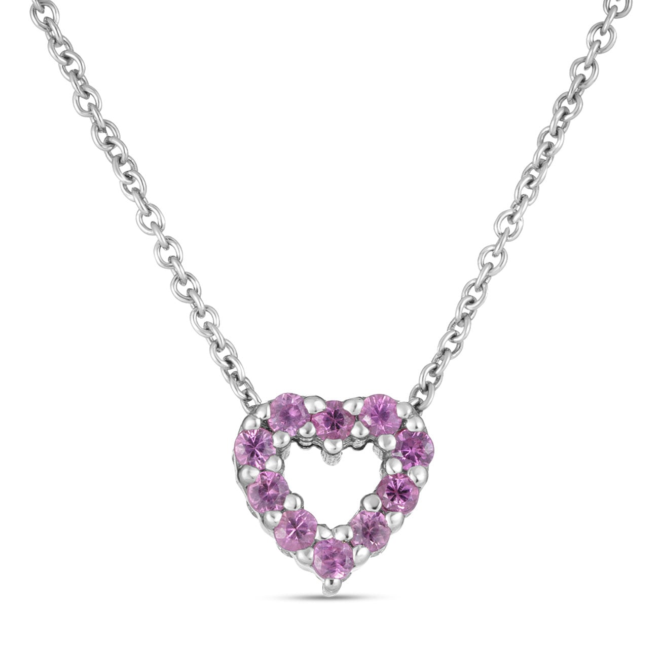 Roberto Coin Diamond and Pink Sapphire Heart Necklace - 000634AWCHXPS