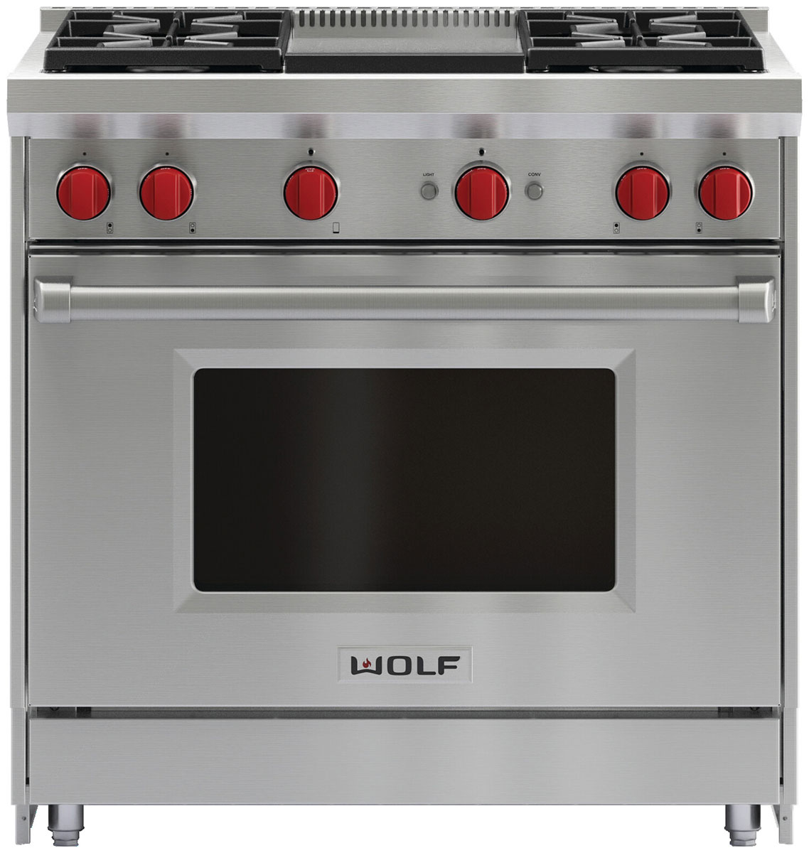 Wolf 36 In. Stainless Liquid Propane Gas Range GR364G-LP | Abt